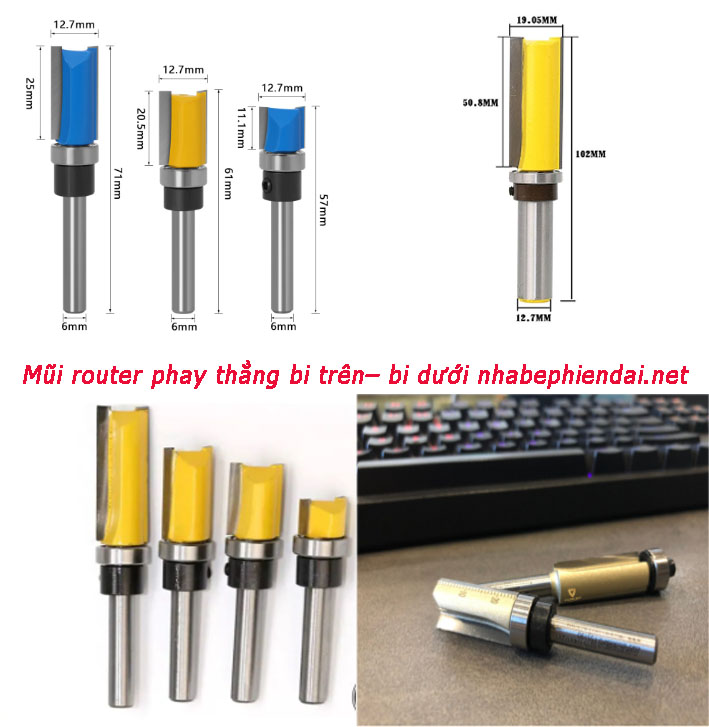 Mũi router phay thẳng bi trên– bi dưới – ⭐️ ⭐️ ⭐️ Phụ kiện Bếp
